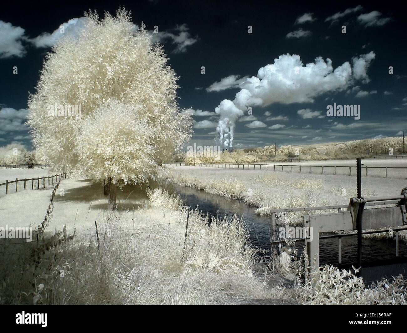 blue tree trees power station water vapor stream infrared brooks ...