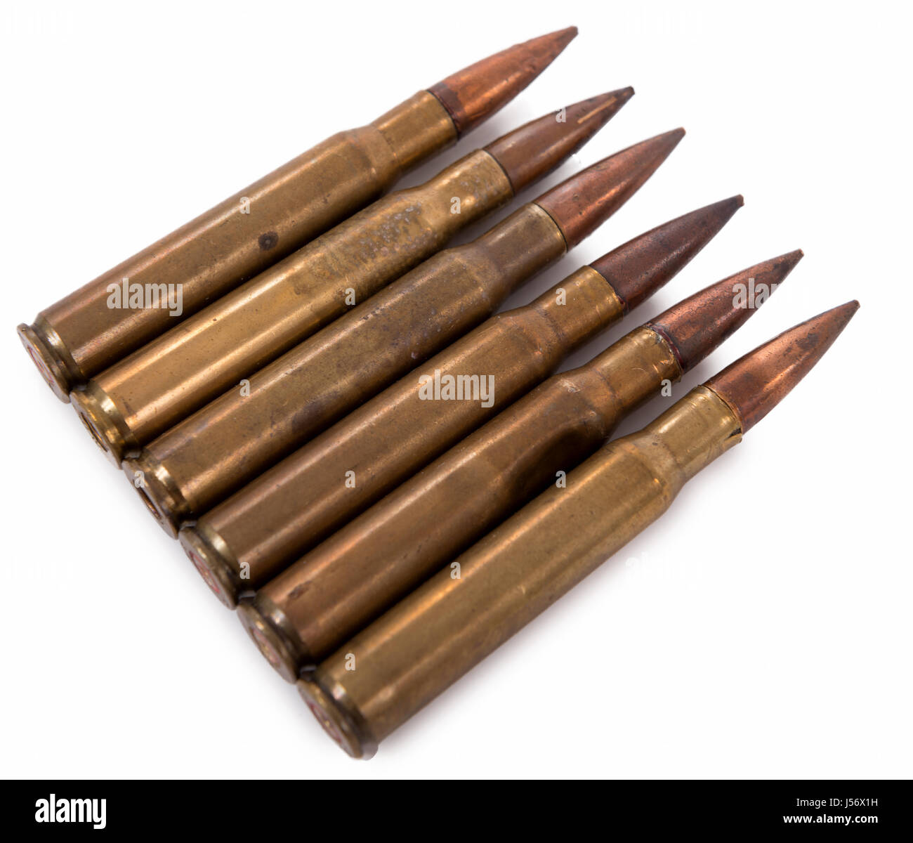 six military cartridges isolated on the white background Stock Photo ...