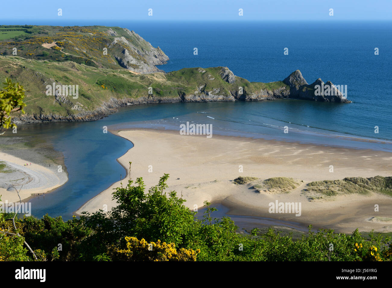 Three Cliffs Bay from Notts Hill Gower Wales Stock Photo - Alamy