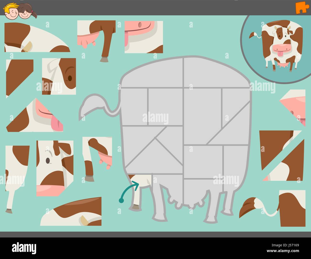 Cartoon Illustration of Educational Jigsaw Puzzle Game for Children ...