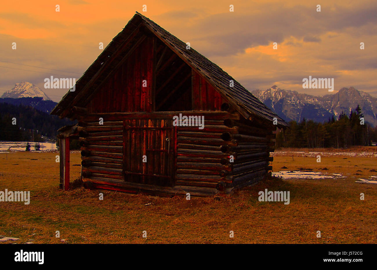 mountains wood alps alp evening hovel dismal twilight violet tyrol ...