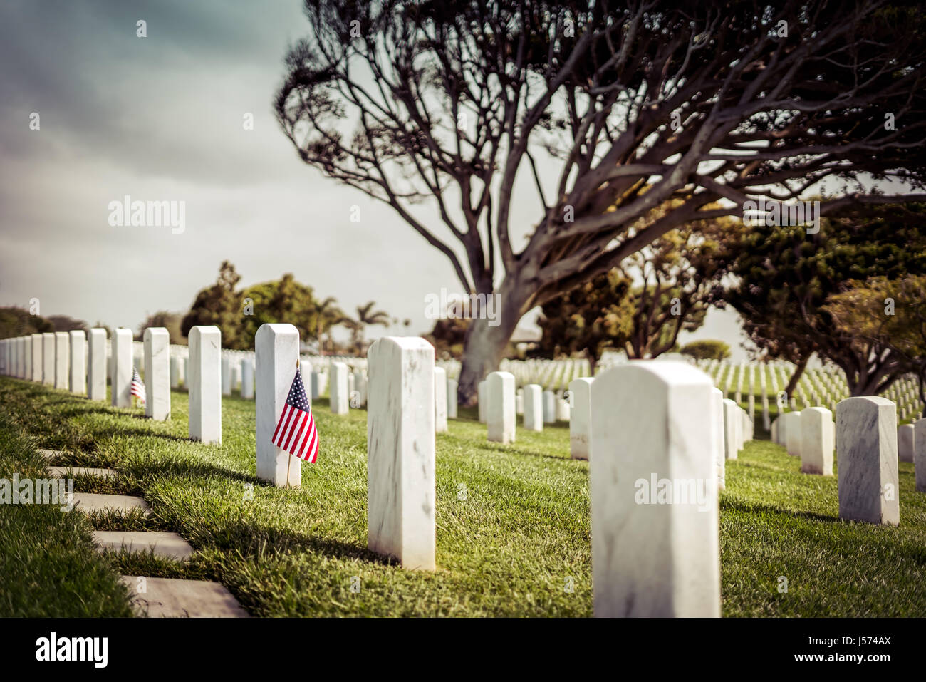 Flags on graves at a southern California cemetery Stock Photo - Alamy