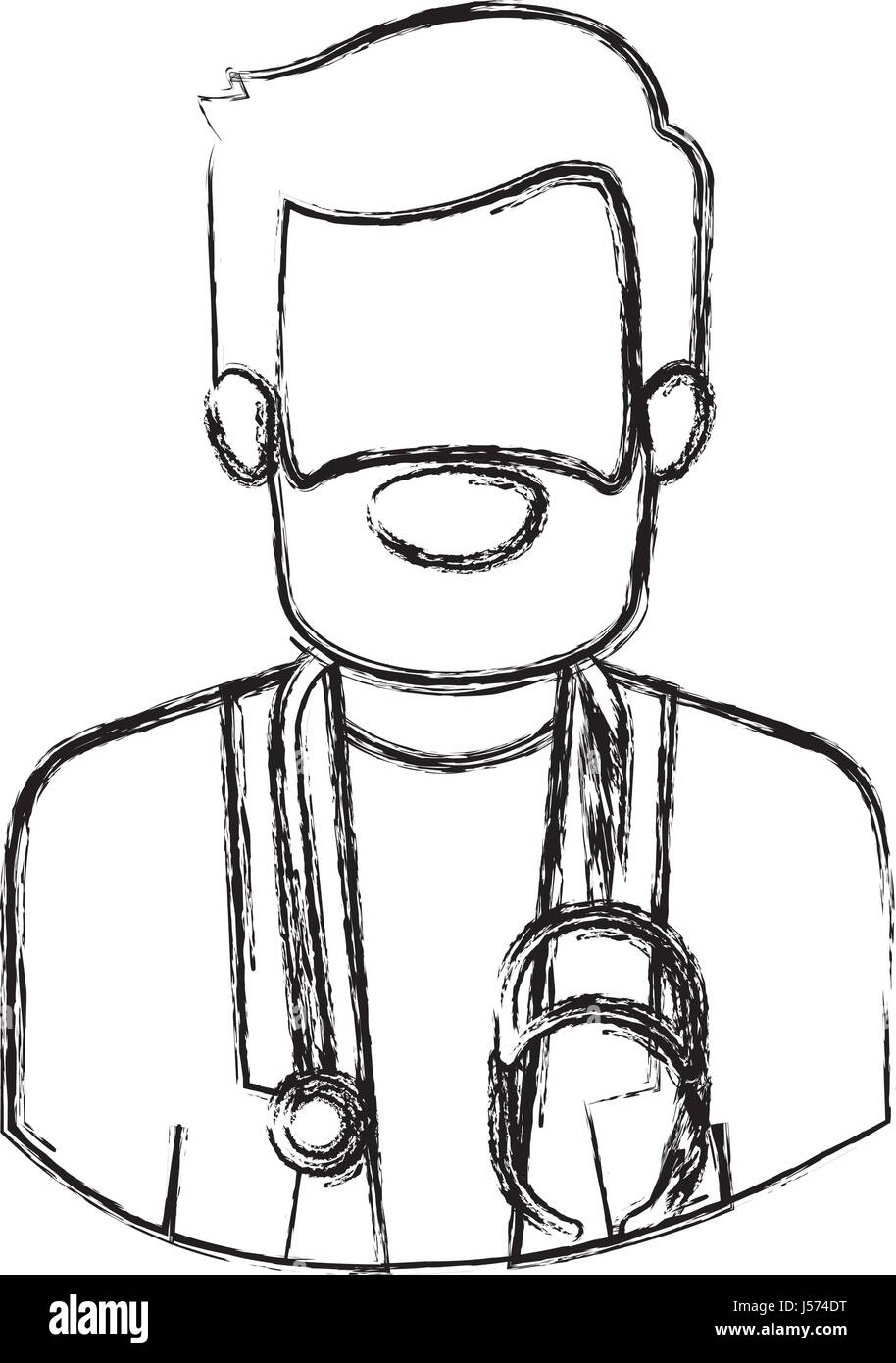 monochrome blurred contour with half body of faceless bearded doctor ...