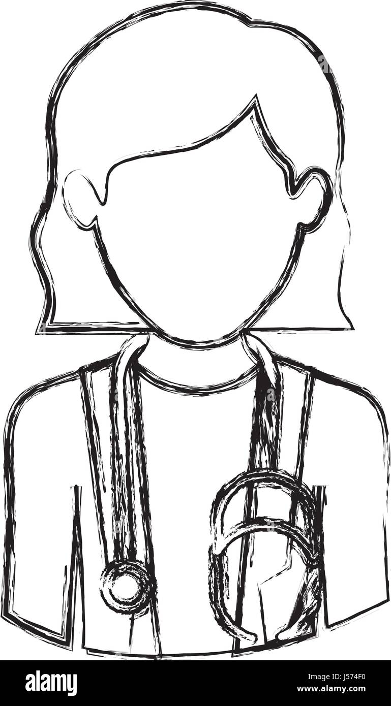 monochrome blurred contour with half body of faceless female doctor ...