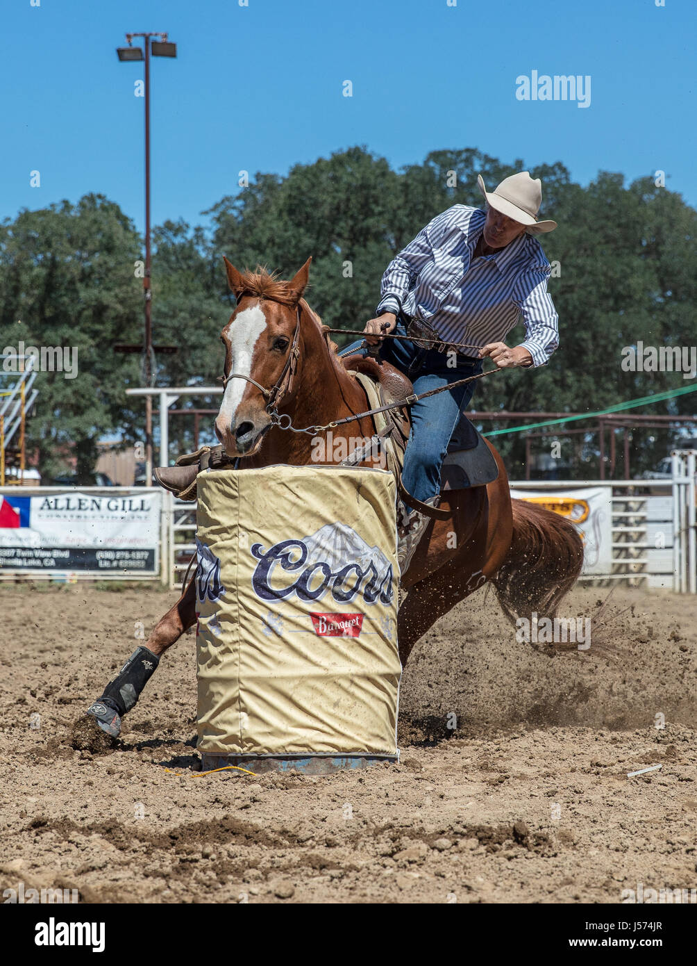 Bull riding cowboys at the rodeo in Cottonwood, California Stock Photo ...