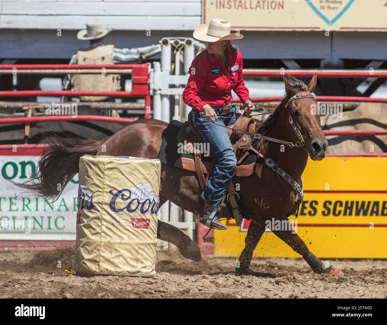 Bull riding cowboys at the rodeo in Cottonwood, California Stock Photo ...