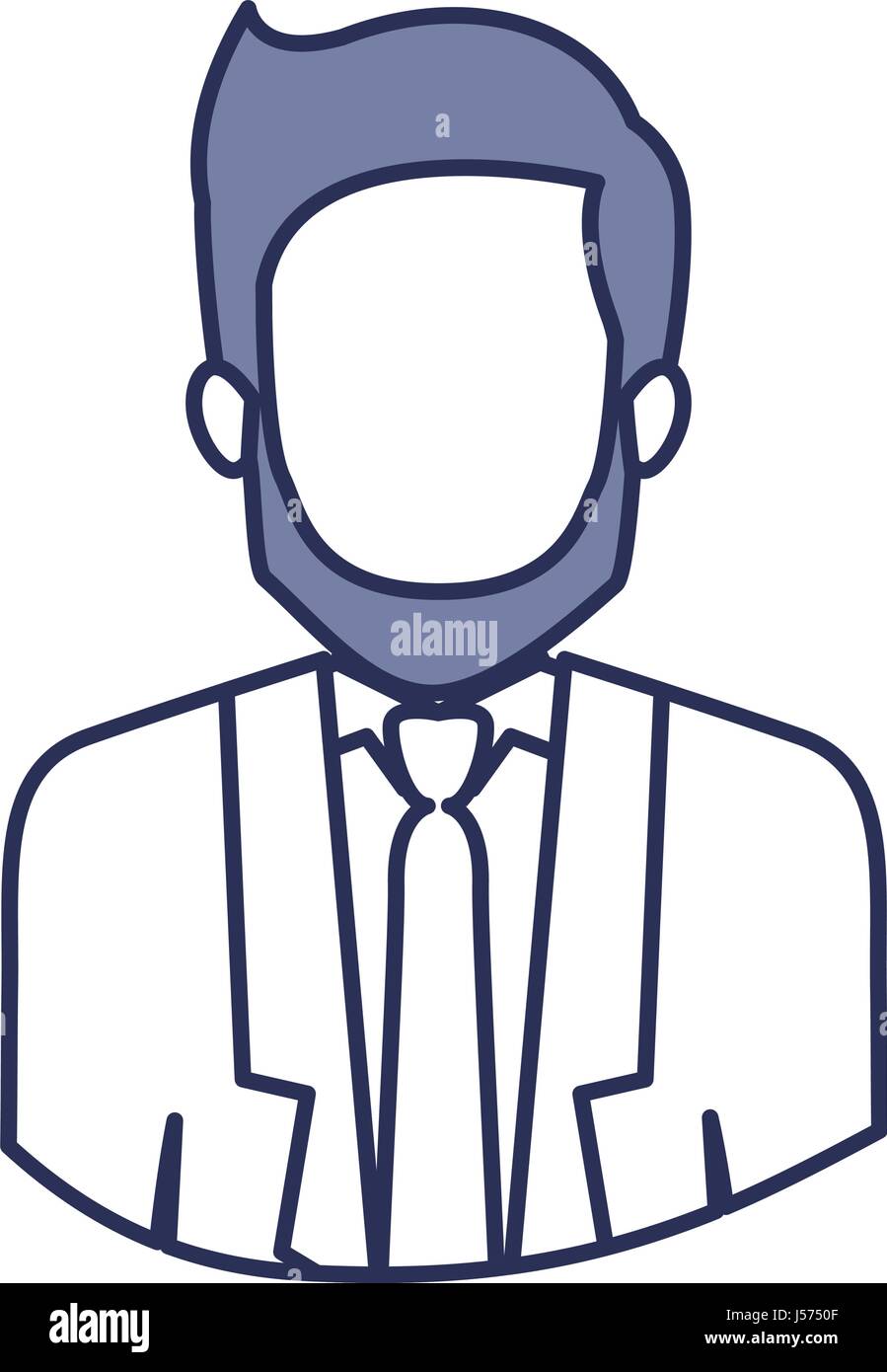 blue contour of half body of faceless man with beard and formal suit ...