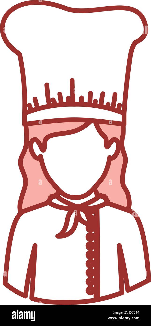 red contour of half body of faceless female chef Stock Vector Image ...