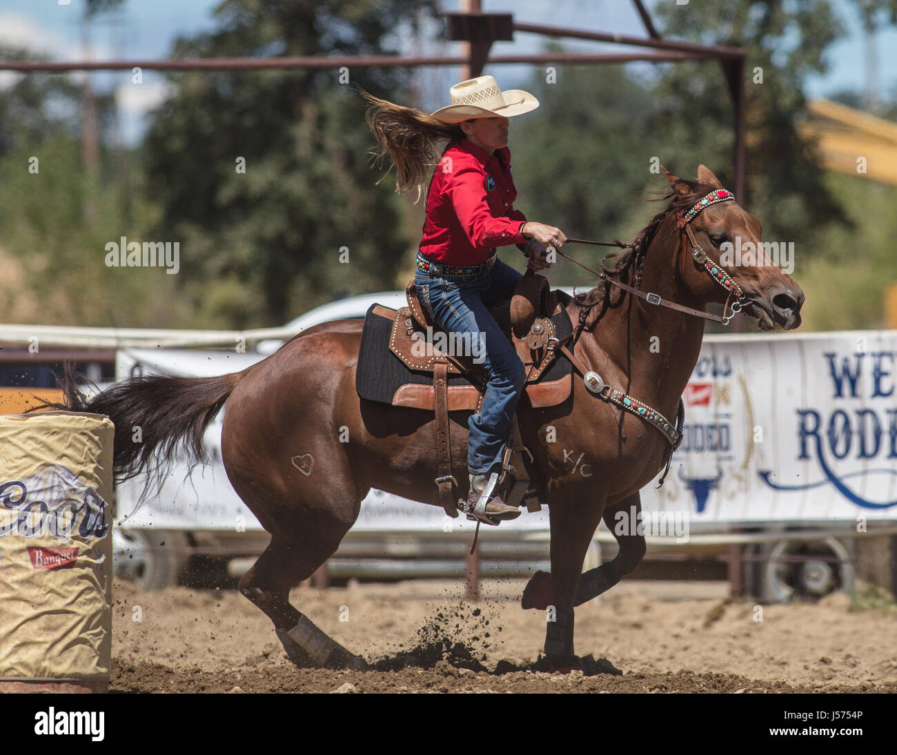 Bull riding cowboys at the rodeo in Cottonwood, California Stock Photo ...