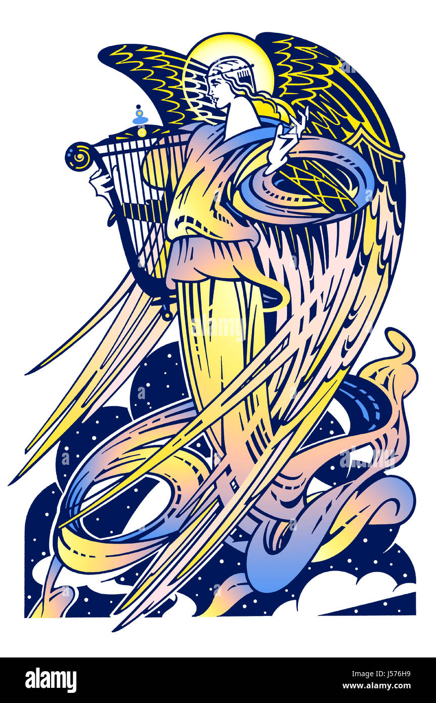 Angel playing harp Stock Photo - Alamy