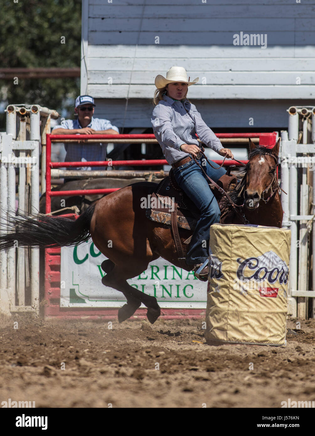 Bull riding cowboys at the rodeo in Cottonwood, California Stock Photo ...