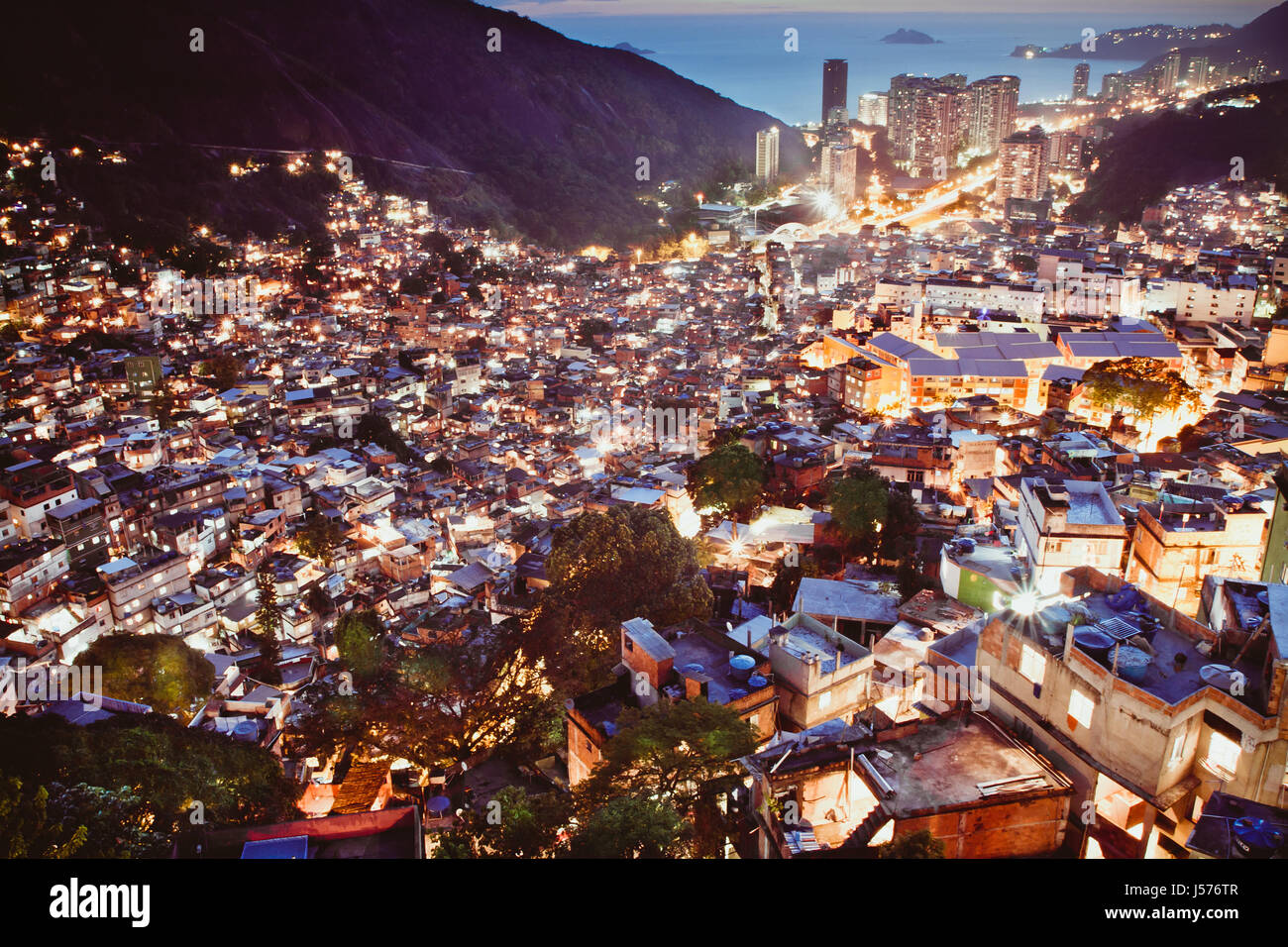 countless lights shine at night in the Rocinha favela, Rio de Janeiro ...