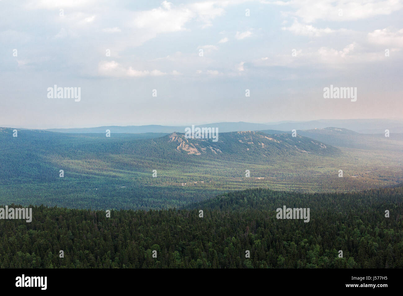 Panoramic view of the mountains and cliffs, South Ural. Summer in the ...