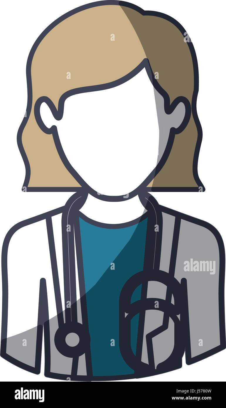 color silhouette and thick contour of half body of faceless female ...