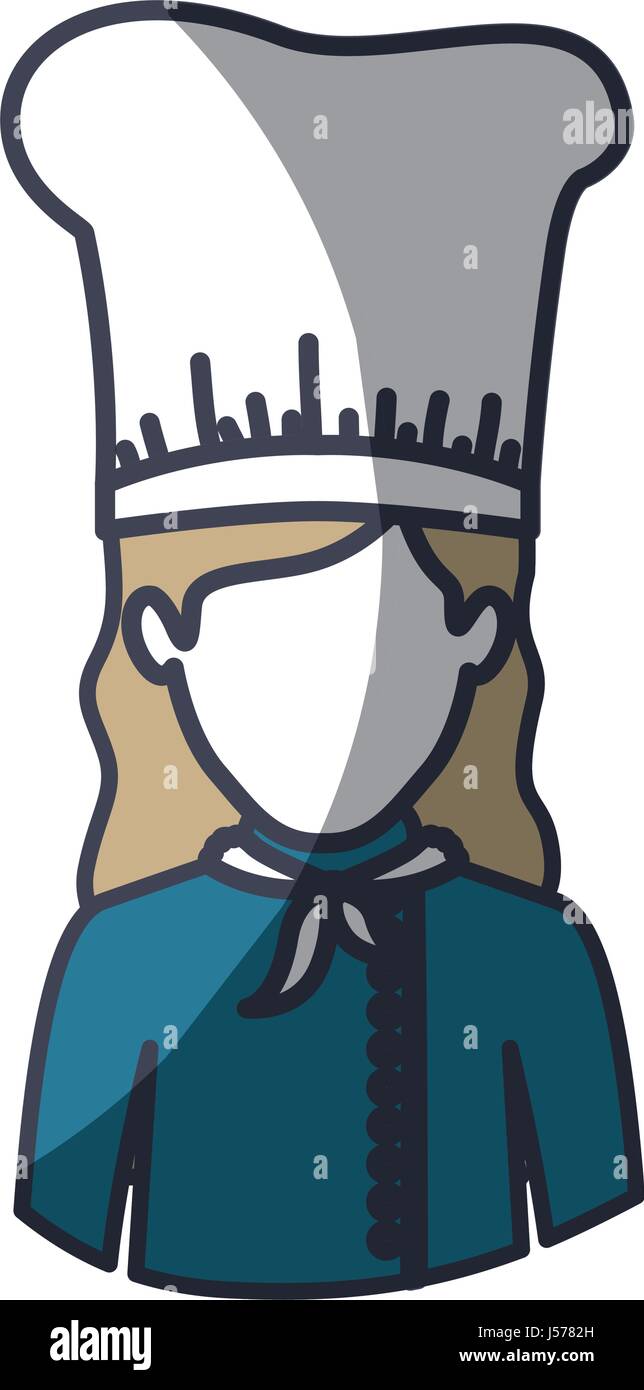 color silhouette and thick contour of half body of faceless female chef ...