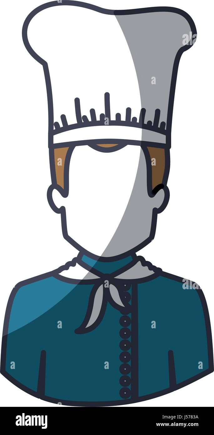 color silhouette and thick contour of half body of faceless male chef ...