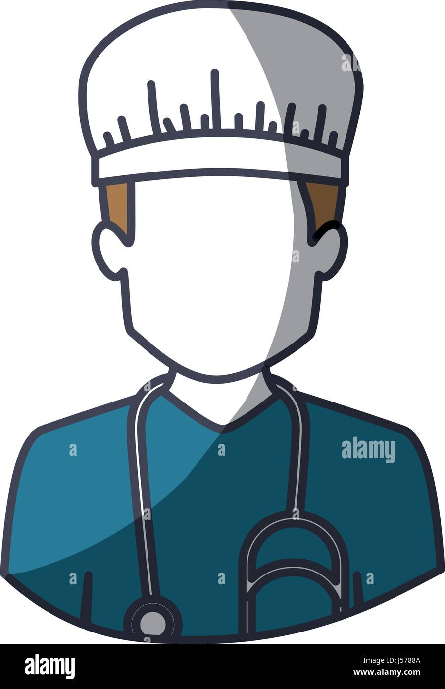 color silhouette and thick contour of half body of faceless male nurse ...