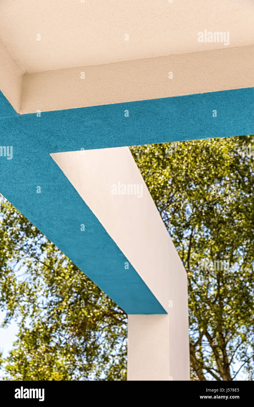 Architectural Corner detail of modern white and blue rendered building ...