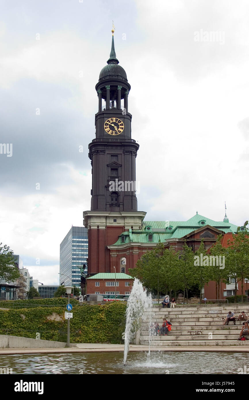 tower,church,clock,fountain,steeple,clock tower,michel,st michaelis ...