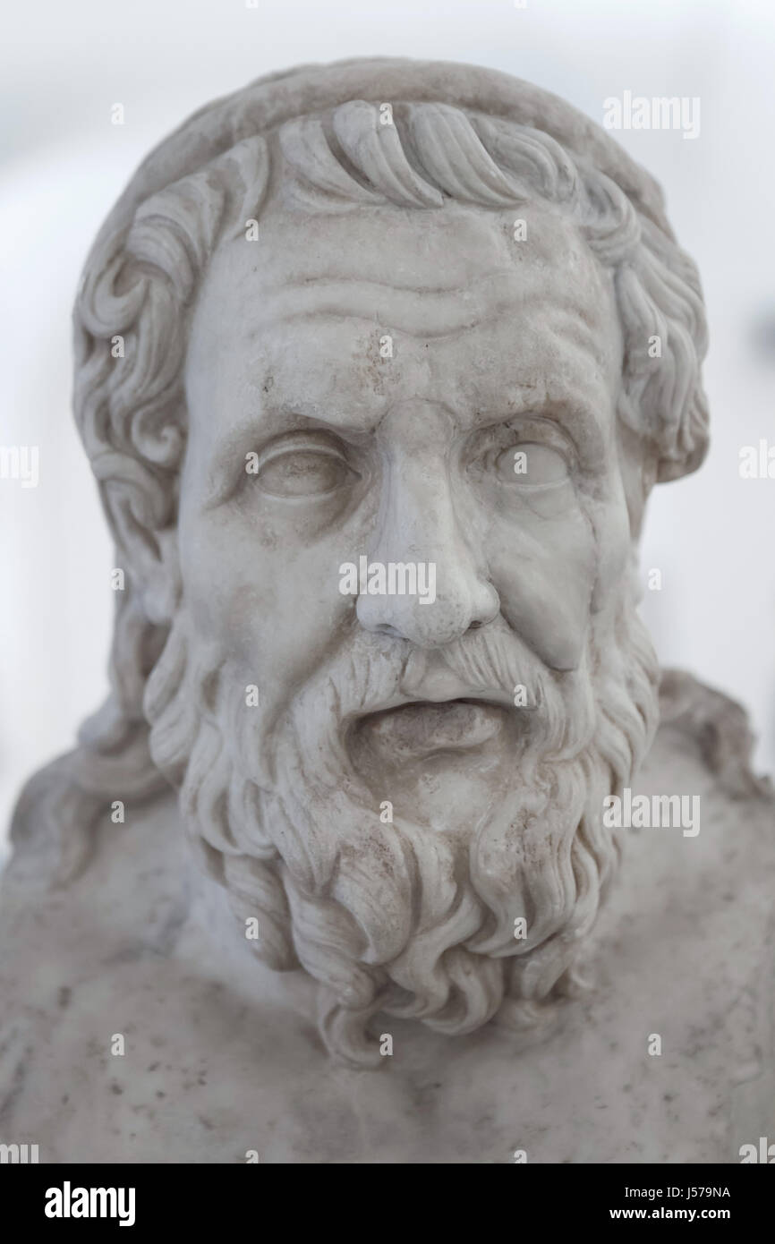 Marble bust of ancient Greek poet Homer. Roman copy from the 2nd ...