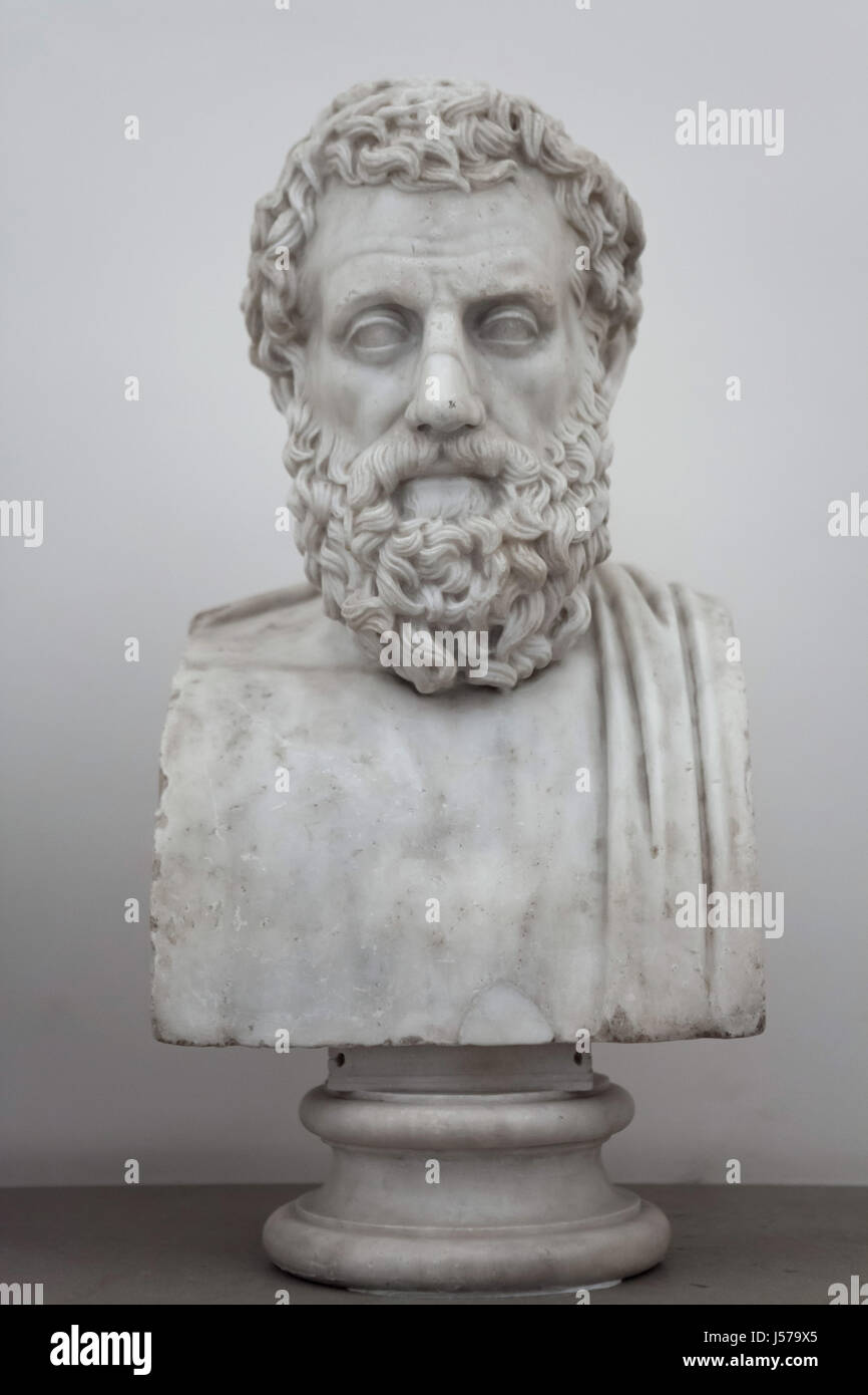 Marble bust of ancient Greek tragedian Aeschylus (525-456 BC). Roman ...