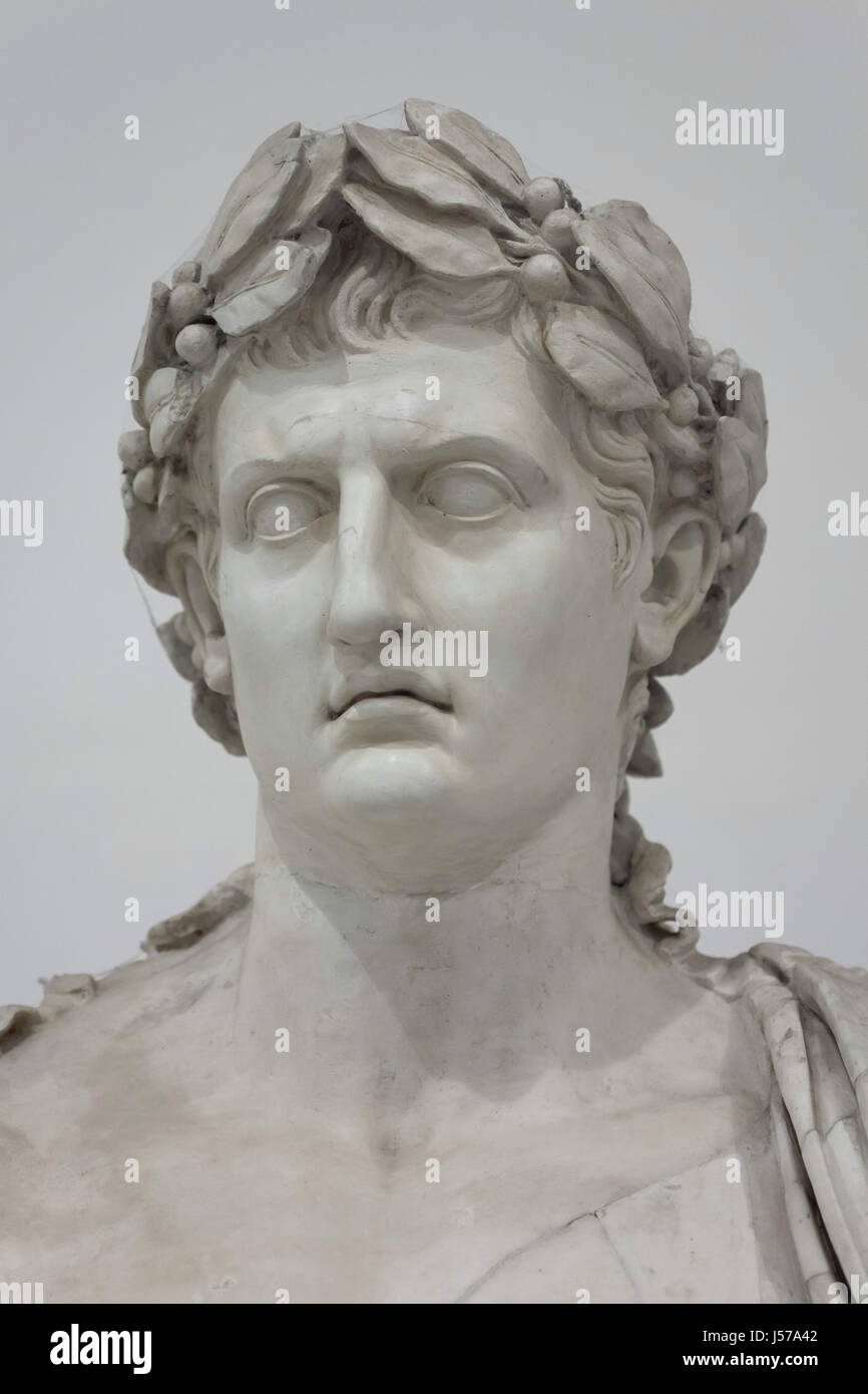 Roman Emperor Augustus (reign 27 BC - 14 AD). Colossal marble statue ...