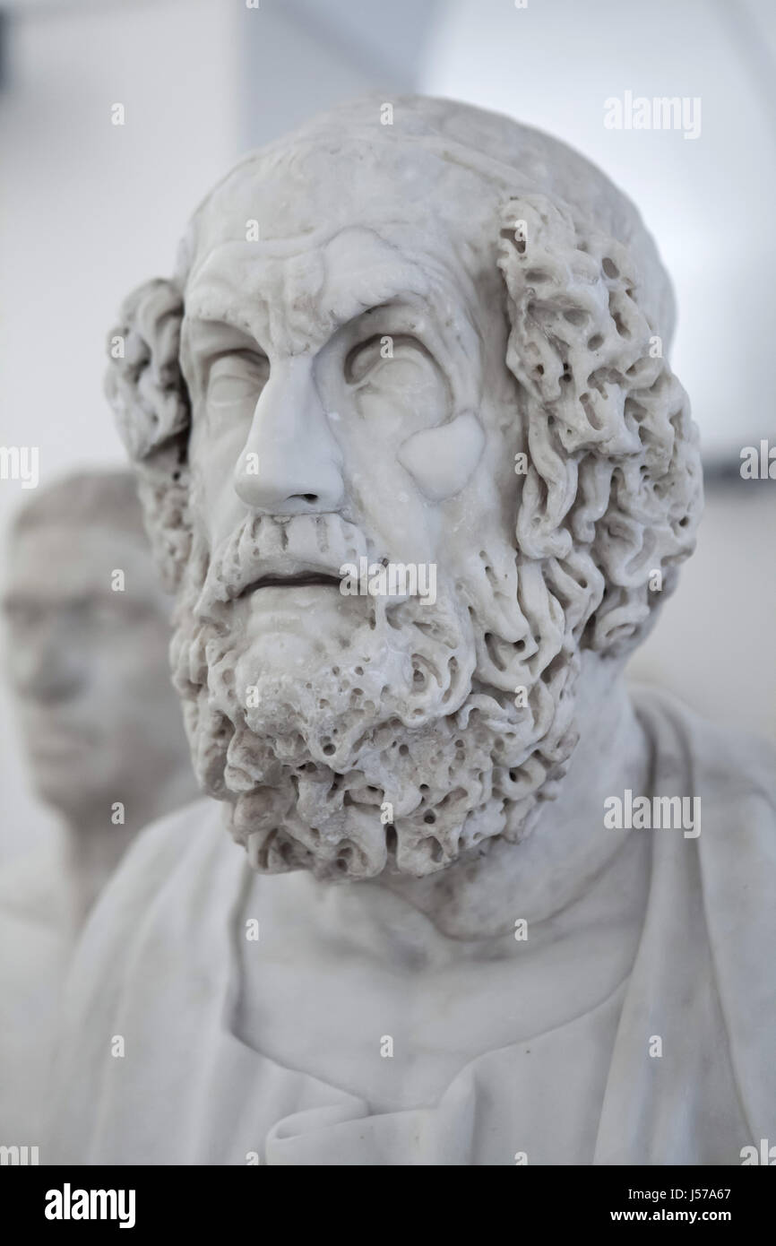 Marble bust of ancient Greek poet Homer. Roman copy from the 2nd ...