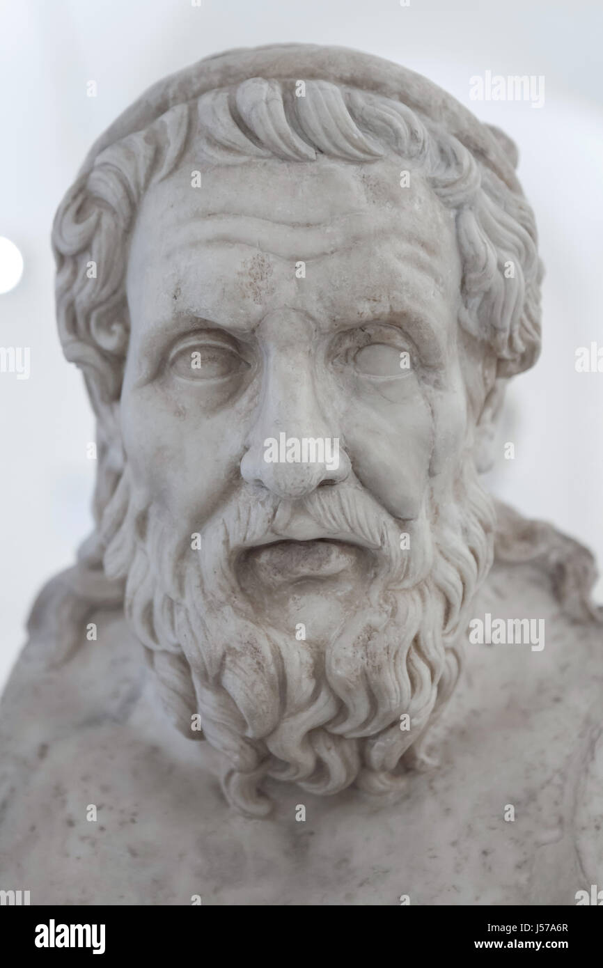 Marble bust of ancient Greek poet Homer. Roman copy from the 2nd ...