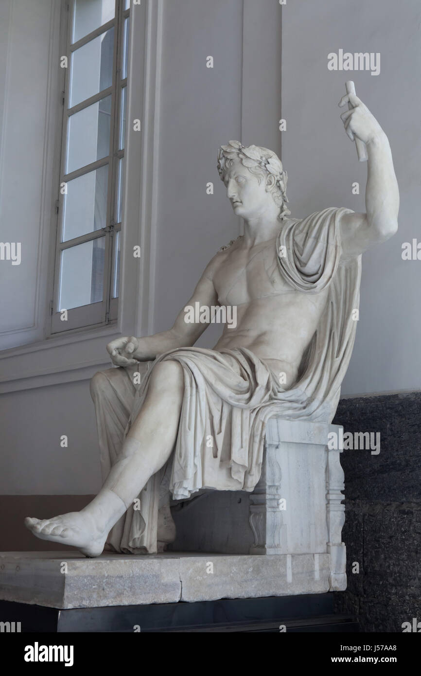 Roman Emperor Augustus (reign 27 BC - 14 AD). Colossal marble statue ...