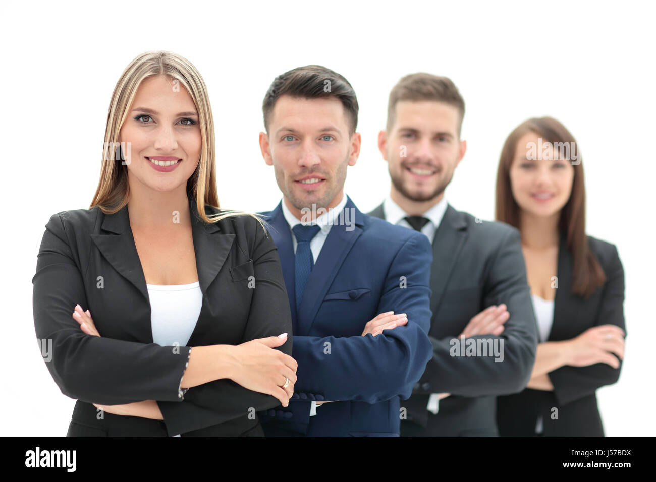 Team of successful and confident people posing on a white backgr Stock ...