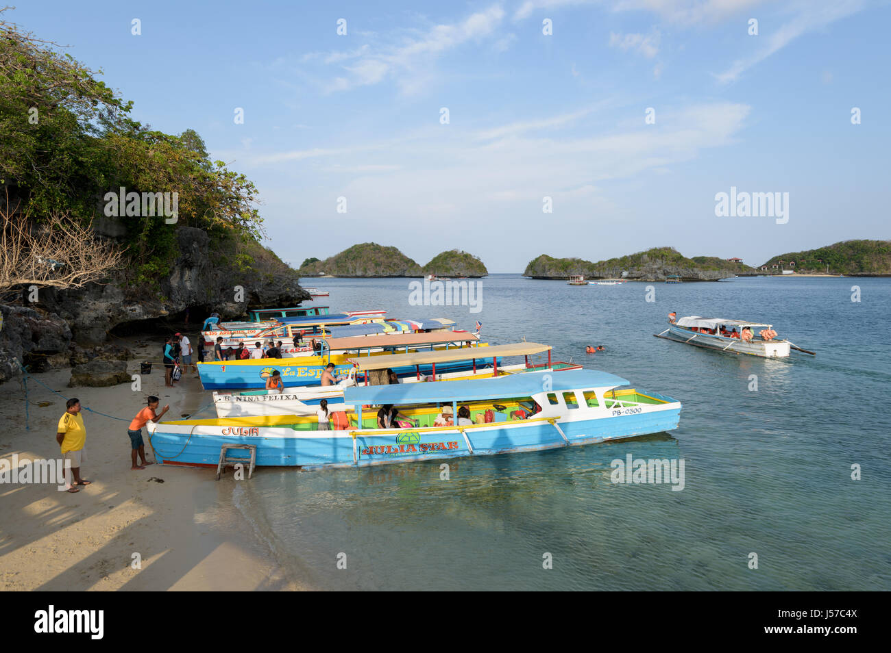 Quezon Island, Philippines - April 11, 2017: Tourist boats waiting for ...