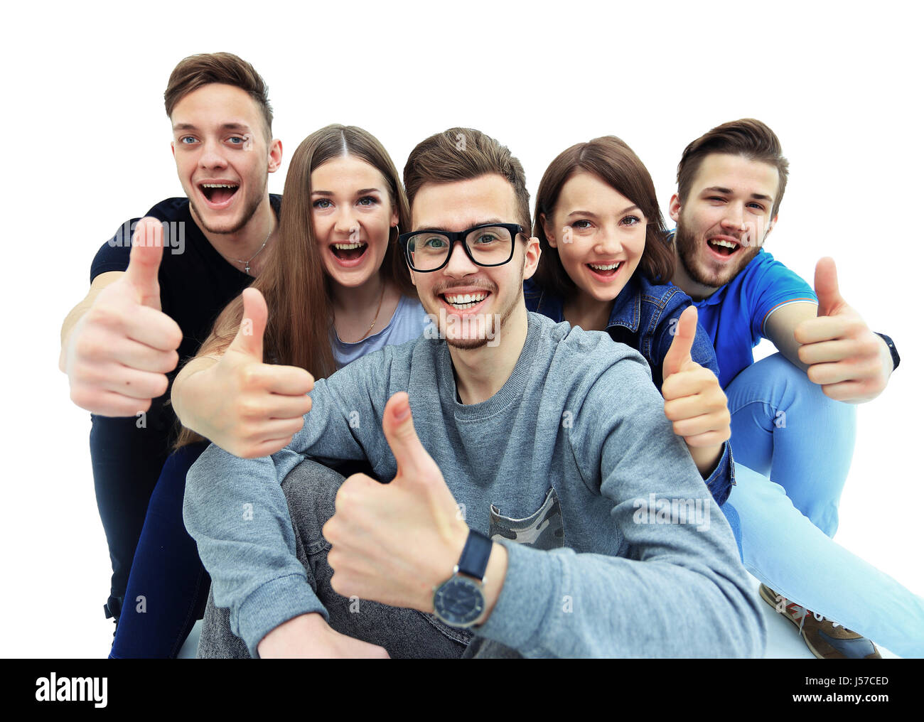 group of friends cheering isolated on white background Stock Photo - Alamy