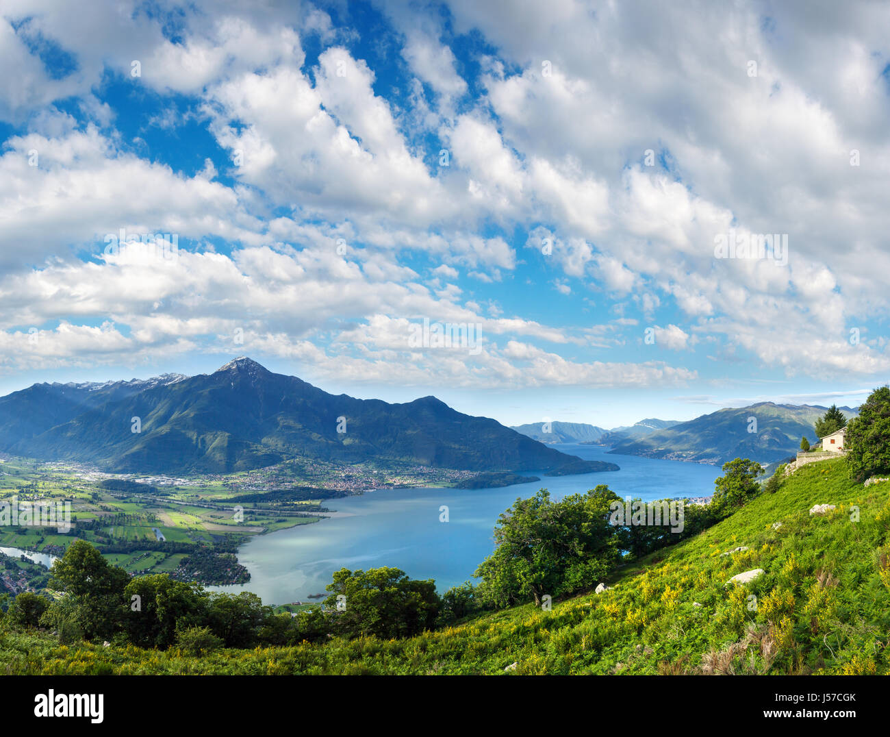 Alpine Lake Como summer view from mountain top (Italy) with deep blue ...