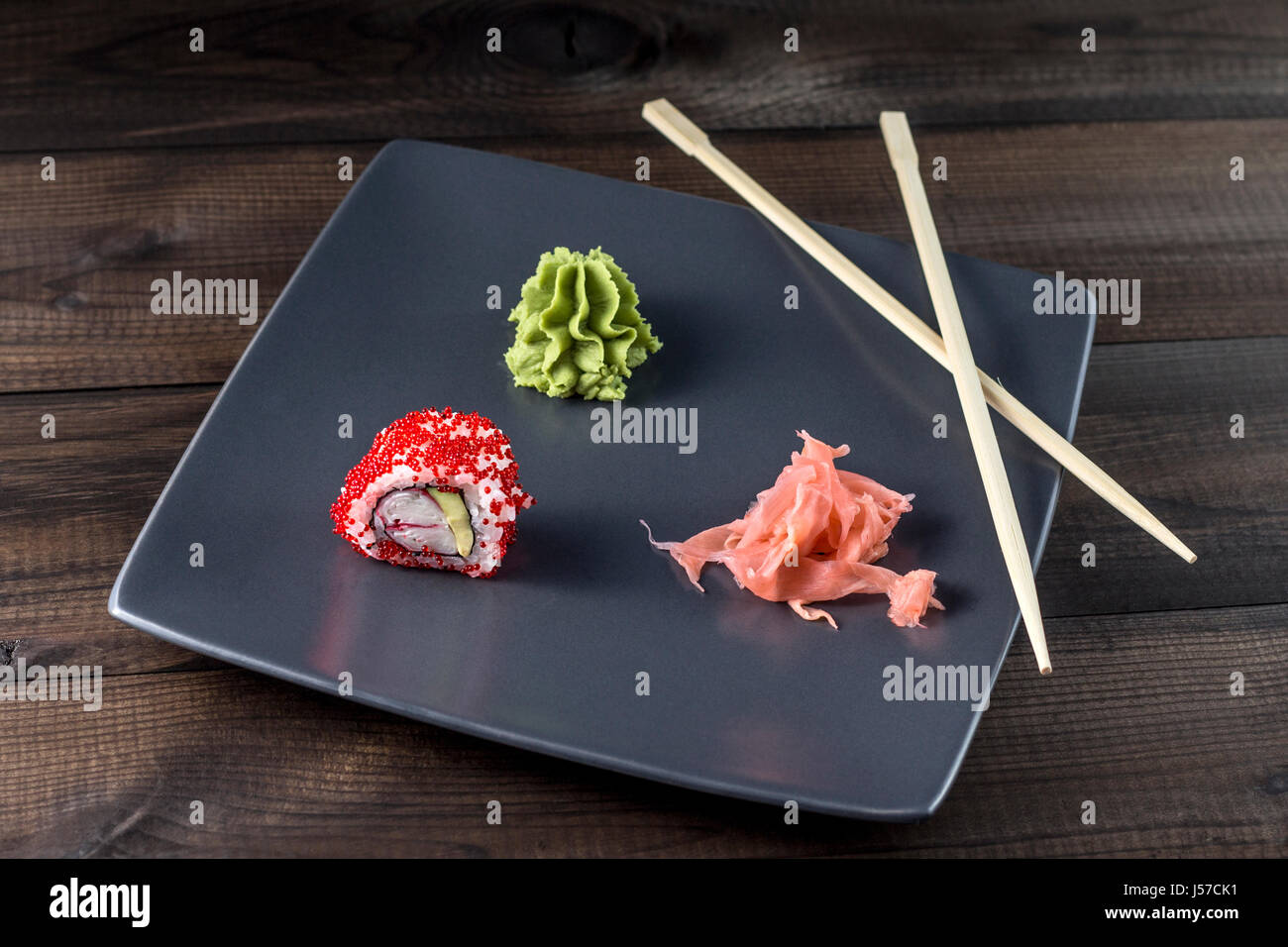 traditional japanese sushi set on grey plate Stock Photo - Alamy