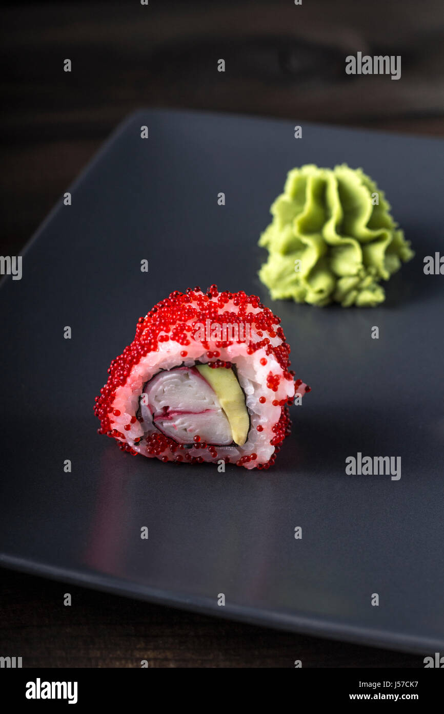 traditional japanese sushi set on grey plate Stock Photo - Alamy