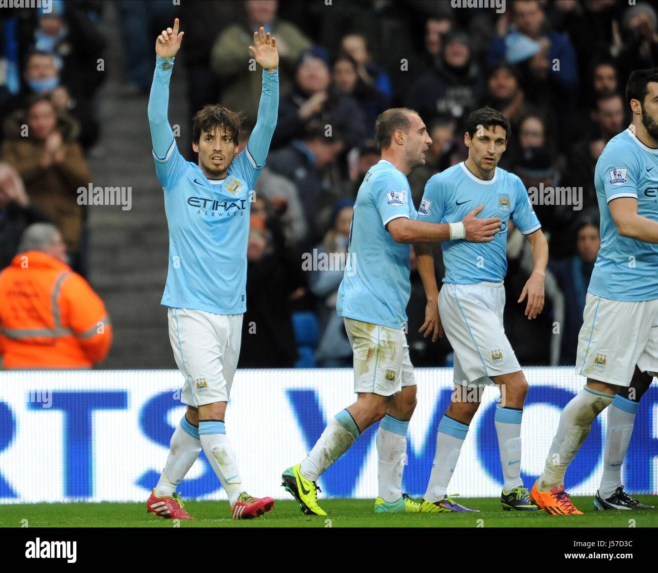 DAVID SILVA CELEBRATES GOAL MANCHESTER CITY V ARSENAL ETIHAD STADIUM ...