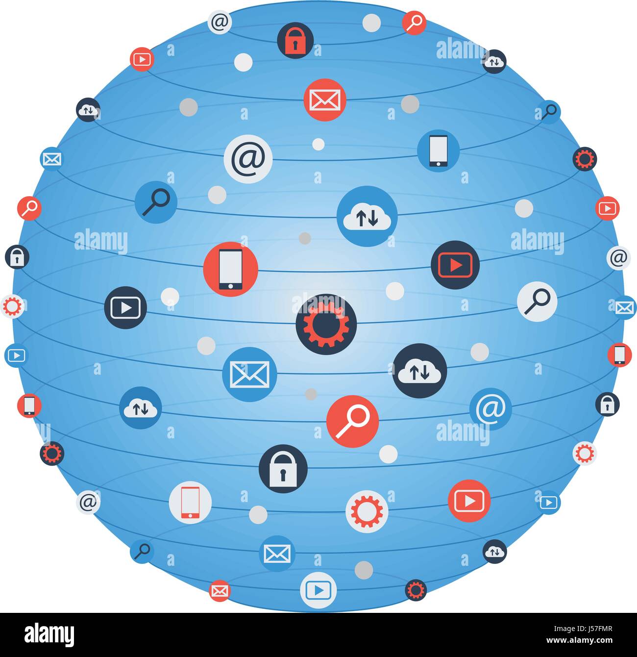 Global concept internet networking circle with flat icons illustration ...