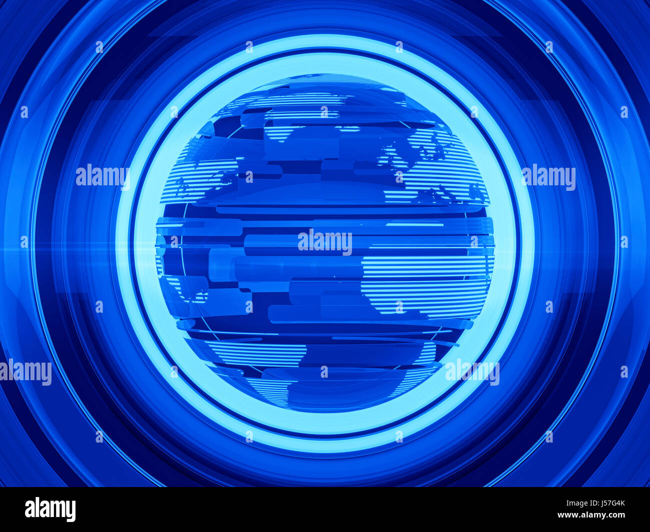 Blue Glossy Globe and World Map with White Stripe Pattern Stock Photo ...