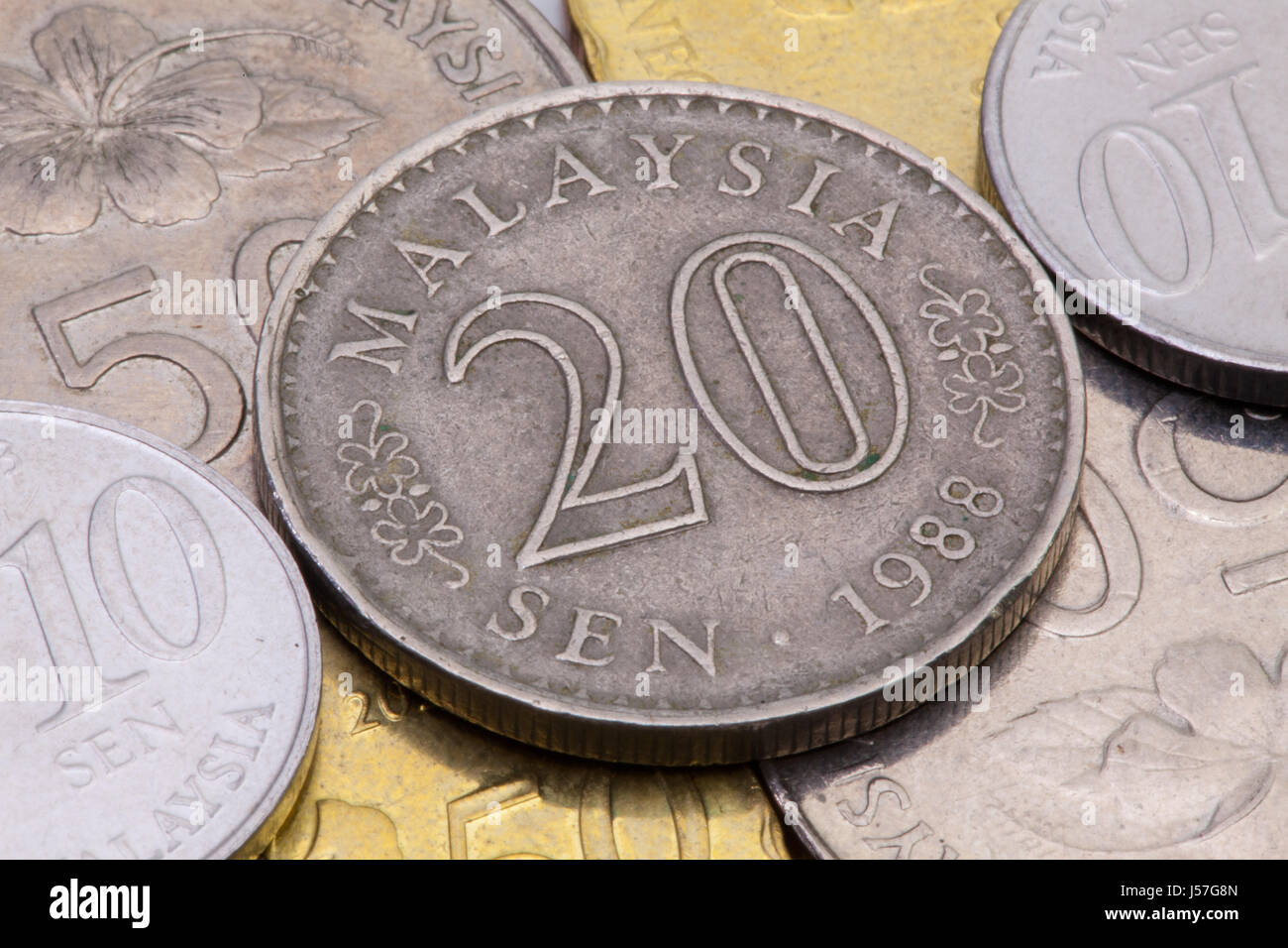 Detail of different Malaysian ringgit coins on the table Stock Photo ...