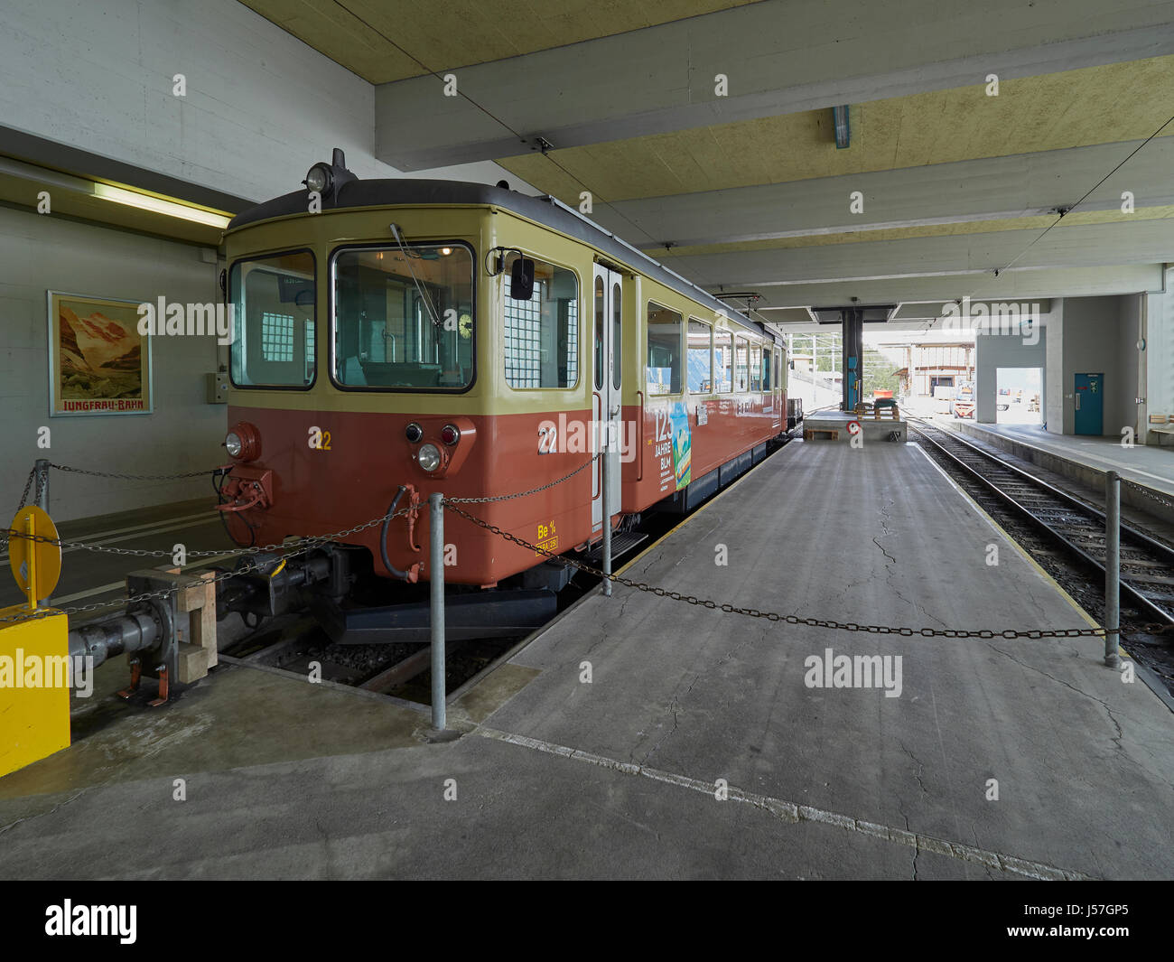 Switzerland Murren the railway station and mountain train to Grutschalp ...