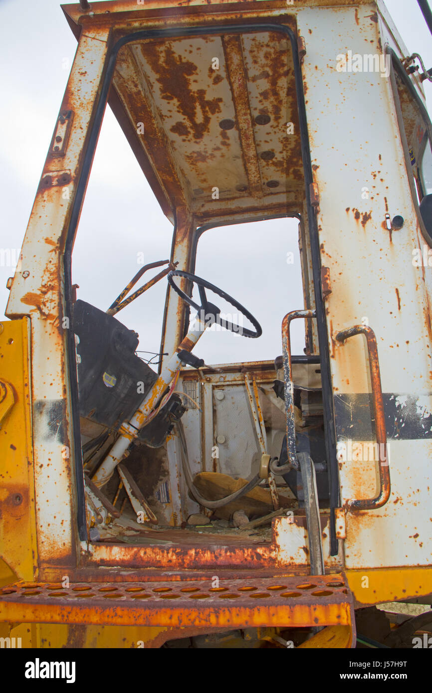 Cabin of an old, rusty abandoned digger Stock Photo - Alamy
