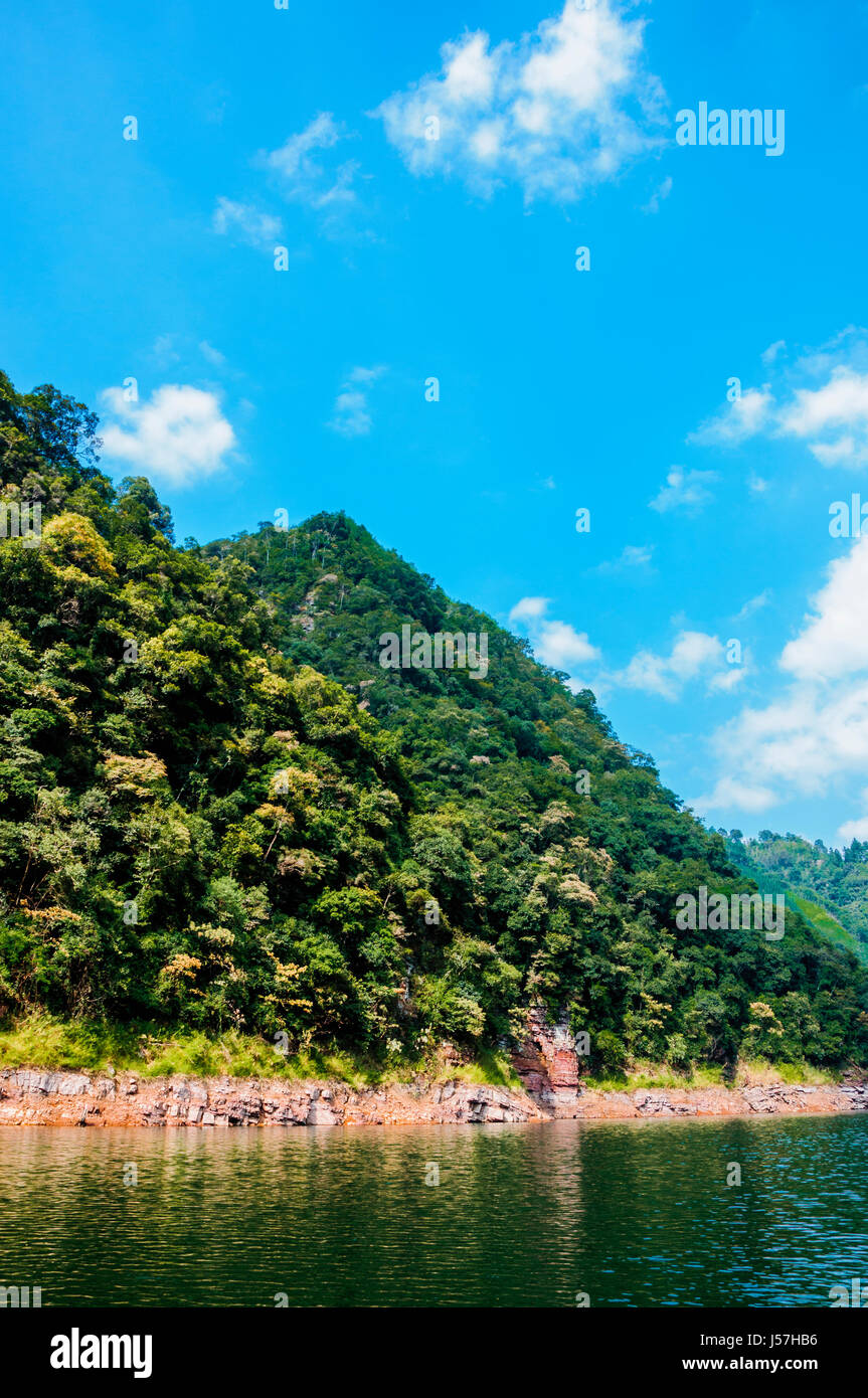 Beautiful reservoir scenery with blue sky in summer Stock Photo - Alamy