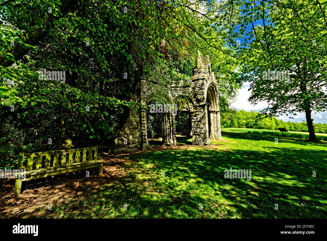 Arches from the original church at Shobdon, Herefordshire form a folly ...