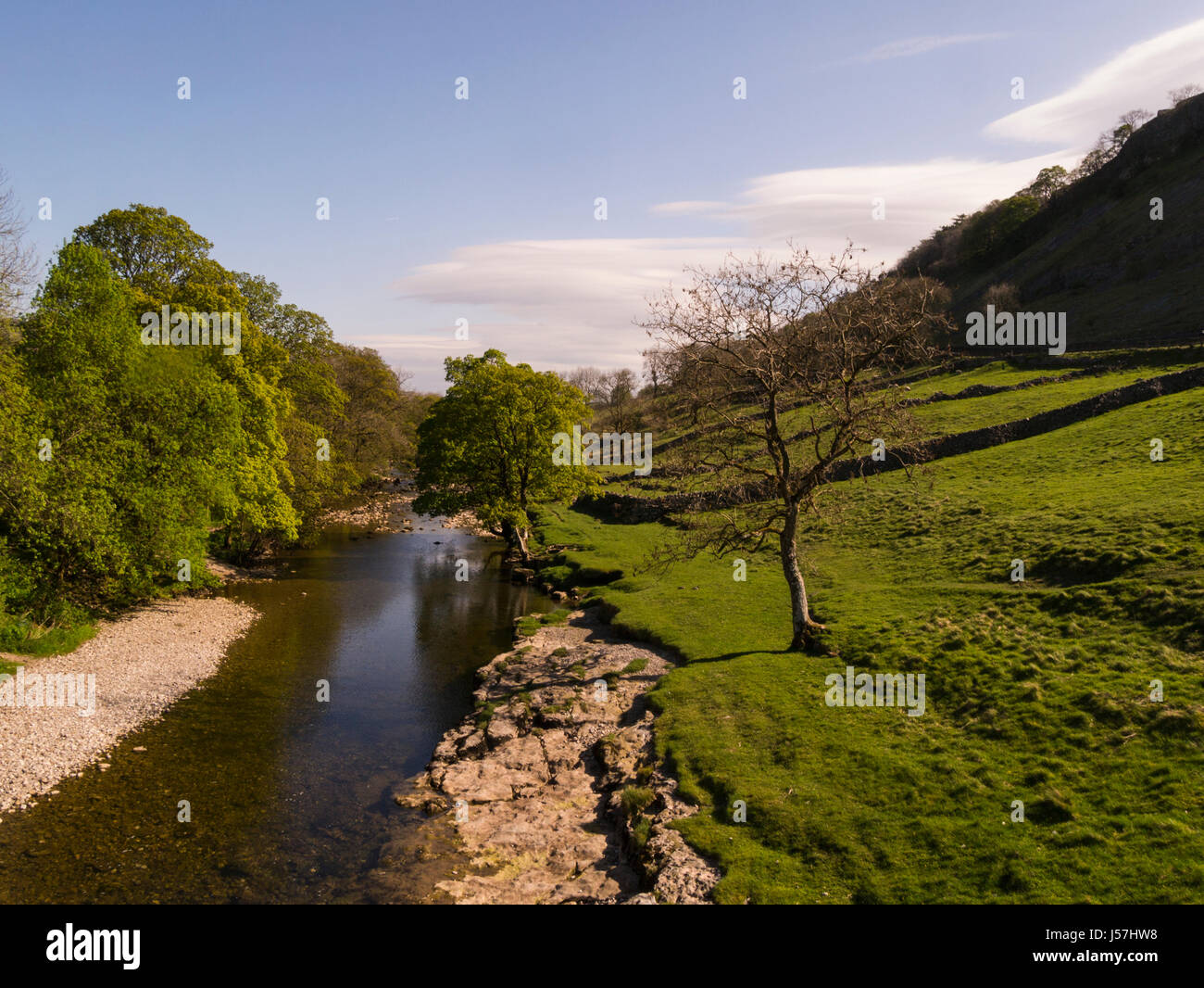 View along the River Wharfe in Upper Wharfedale Yorkshire Dales ...