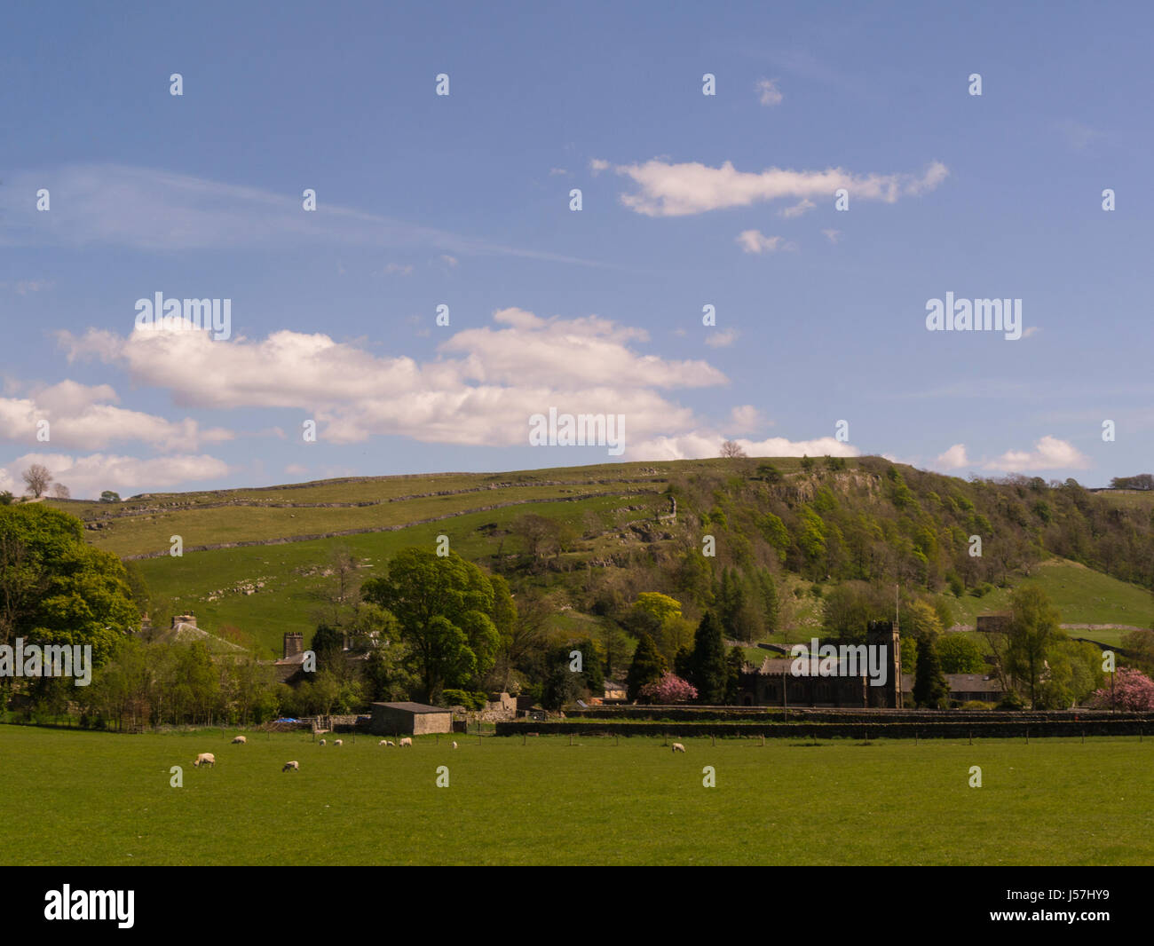 View to Stainforth village Ribblesdale Yorkshire Dales National Park ...