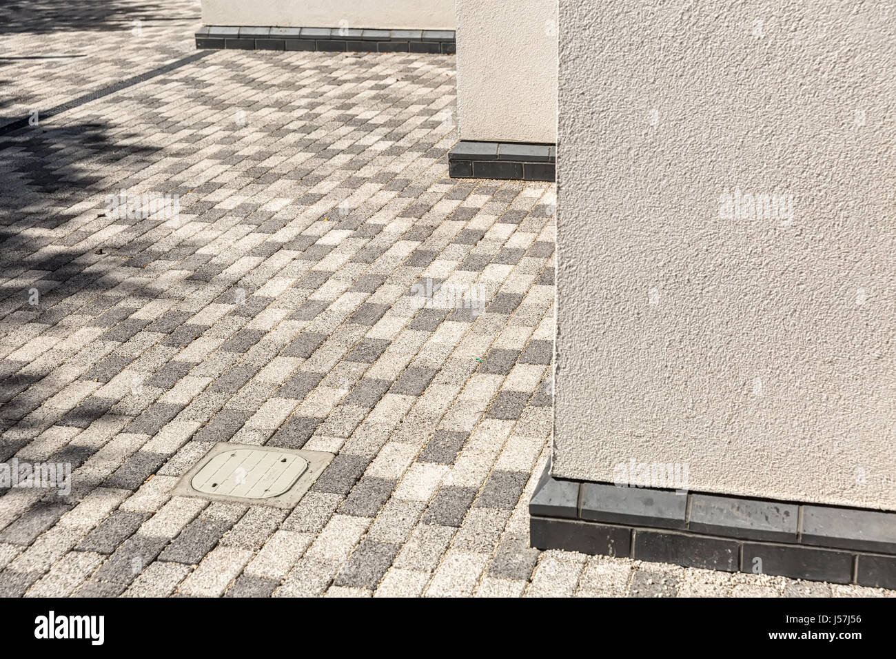 Architectural Corner detail of white modern rendered building with ...