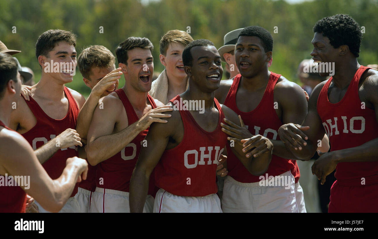 RACE, center: Stephan James as Jesse Owens, right of center: Eli Goree ...