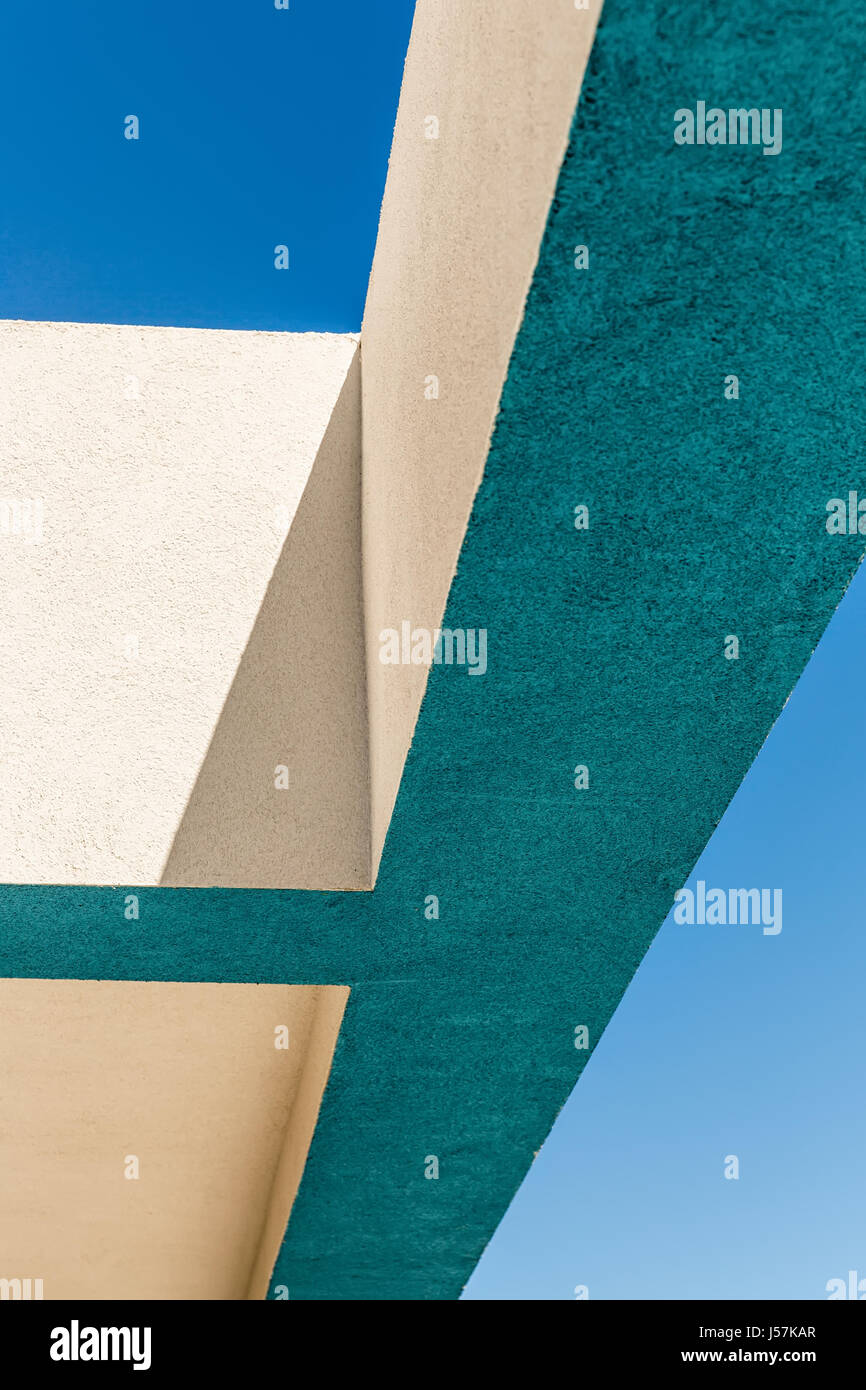 Architectural Corner detail of modern white and blue rendered building ...