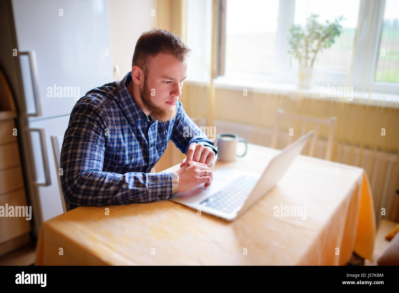 close up of executive business man with laptop working concentrated ...