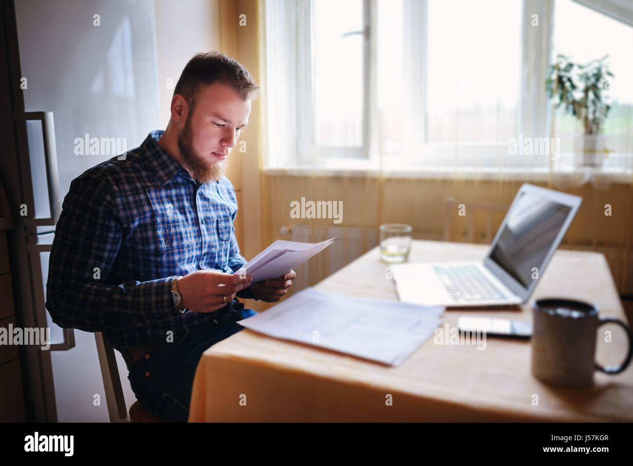 Handsome man doing some paperwork at home Stock Photo - Alamy